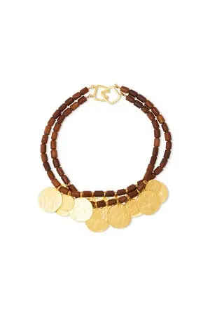 KENNETH JAY LANE Satin Coins & Wood Bead Necklace - Gold