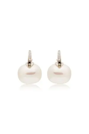 KENNETH JAY LANE Rhodium & Rhinestone Pearl Drop Earrings - Lime