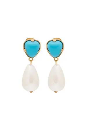 KENNETH JAY LANE Turquoise And Pearl Drop Clip On Earrings - Natural