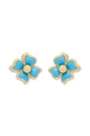 KENNETH JAY LANE Turquoise Enamel Flower Clip On Earrings - Natural