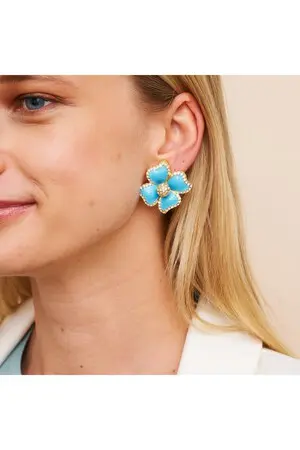 KENNETH JAY LANE Turquoise Enamel Flower Clip On Earrings - Natural