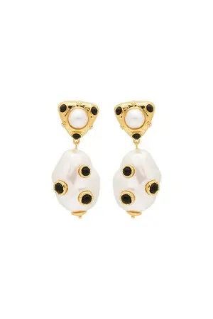 KENNETH JAY LANE Pearl & Cabochons Drop Clip Earrings - Black