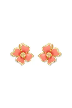 KENNETH JAY LANE Enamel Flower Clip Earrings - Pink