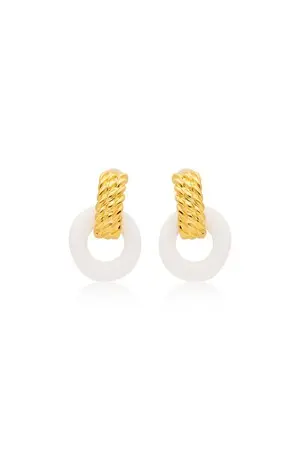 KENNETH JAY LANE And White Doorknocker Clip-on Earrings - Gold