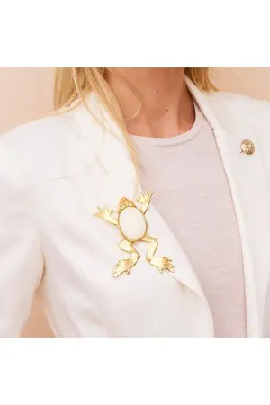 KENNETH JAY LANE Satin & Ivory Frog Pin