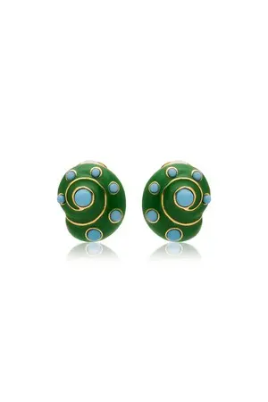 KENNETH JAY LANE Jade & Turquoise Snail Clip Earrings - Gold
