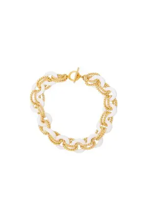KENNETH JAY LANE Tone And White Enamel Link Necklace - Gold