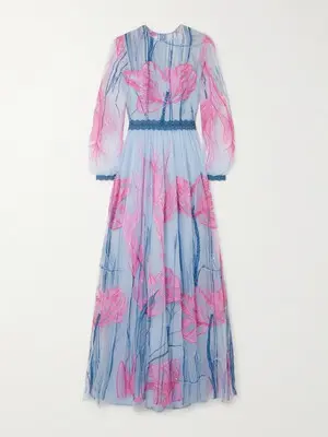 Costarellos Jezebel Sequin-embellished Embroidered Tulle Gown - Blue