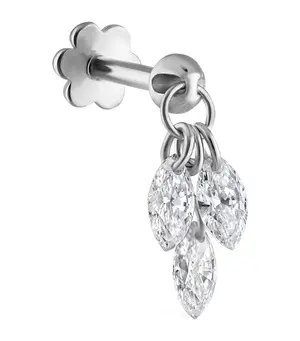 MARIA TASH Floating Diamond Plume Threaded Charm Earring - White