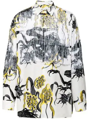 Prada Fringe-detail Graphic-print Shirt