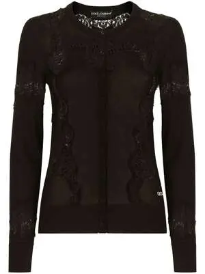 Dolce & Gabbana Panelled Cardigan With Lace Detail - Black