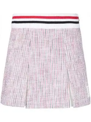 Thom Browne Tweed Seersucker Pleated Mini Skirt - White