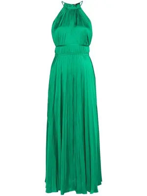 Maje Pleated Satin Halterneck Maxi Dress