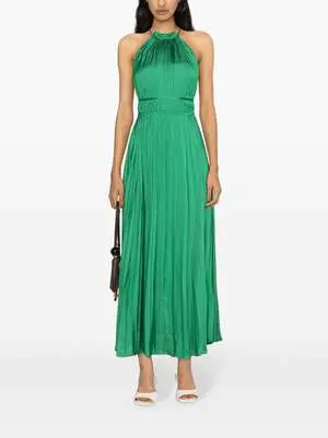 Maje Pleated Satin Halterneck Maxi Dress