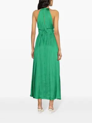 Maje Pleated Satin Halterneck Maxi Dress