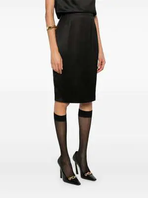 Saint Laurent Satin Pencil Midi Skirt - Black
