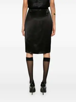 Saint Laurent Satin Pencil Midi Skirt - Black