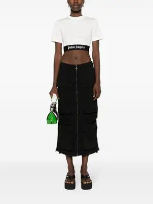 Palm Angels Logo-jacquard Cropped T-shirt - White