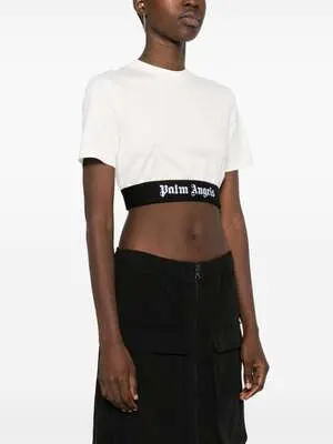 Palm Angels Logo-jacquard Cropped T-shirt - White