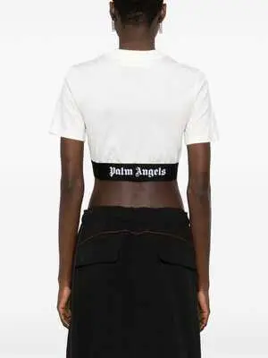 Palm Angels Logo-jacquard Cropped T-shirt - White