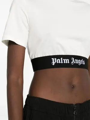 Palm Angels Logo-jacquard Cropped T-shirt - White