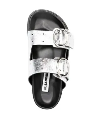 JIL SANDER Double-buckle Leather Sandals - Silver