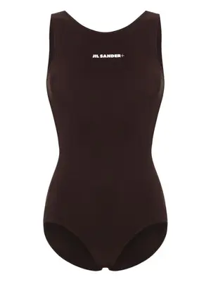 JIL SANDER Logo-print Open-back Swimsuit - Brown