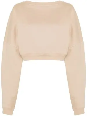 Saint Laurent Logo-embroidered Cropped Sweatshirt - Neutrals