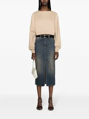 Saint Laurent Logo-embroidered Cropped Sweatshirt - Neutrals