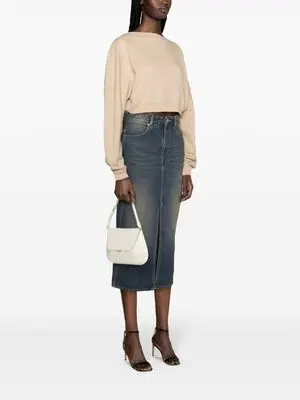 Saint Laurent Logo-embroidered Cropped Sweatshirt - Neutrals