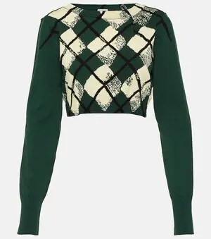 Burberry Argyle Cropped Cotton Sweater - Green