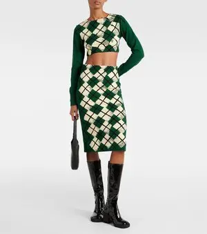 Burberry Argyle Cropped Cotton Sweater - Green
