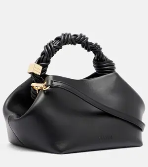 GANNI Small Leather Tote Bag - Black