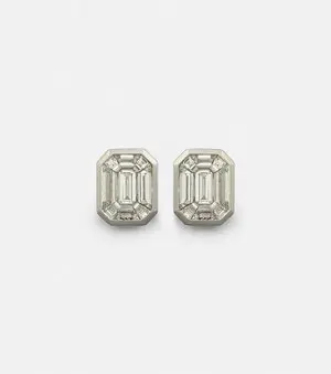 Shay Jewelry Illusion Emerald-cut Diamond Earrings In 18kt White Gold - Silver