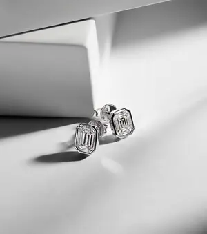 Shay Jewelry Illusion Emerald-cut Diamond Earrings In 18kt White Gold