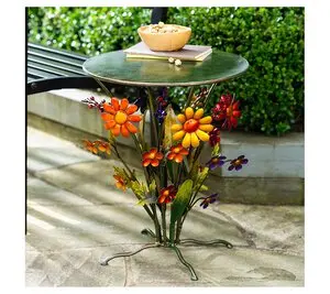 EVERGREEN Handmade Metal Daisies Side Table - One-color
