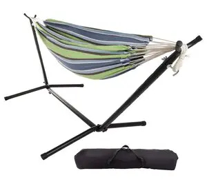 PURE GARDEN Double Brazilian Hammock With Stand 2-person Swing - One-color