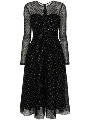 NISSA Glitter-dots Flared Midi Dress