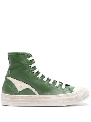 Moma Panelled Leather High-top Sneakers - Green