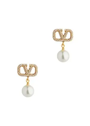 Valentino Garavani Vlogo Crystal And Pearl Drop Earrings - Gold