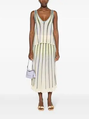 FORTE_FORTE Striped Pointelle-knit Skirt