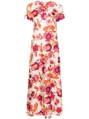 La DoubleJ Floral-print Silk Swing Dress - Neutrals