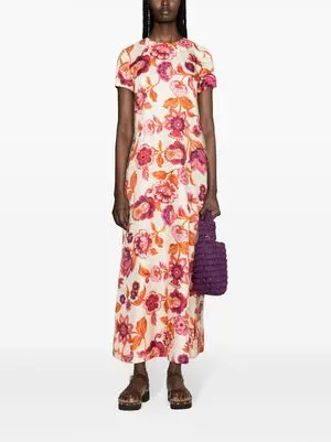 La DoubleJ Floral-print Silk Swing Dress - Neutrals