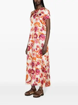 La DoubleJ Floral-print Silk Swing Dress - Neutrals