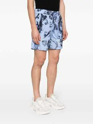 Versace Watercolour Couture-print Deck Shorts - Blue