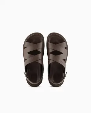 Giorgio Armani Leather Woven Sandals - Brown