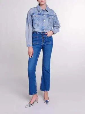 Maje Denim Jacket With Rhinestones - Blue