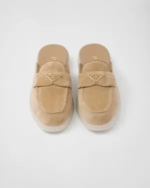 Prada Suede Mules - Ecru