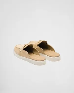 Prada Suede Mules - Ecru