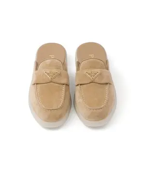 Prada Suede Mules - Neutral